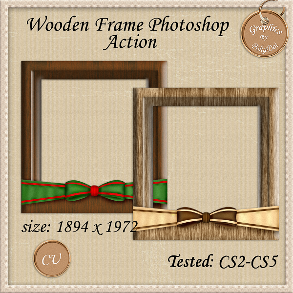 Photoshop Actions: Wooden frame with bow photoshop Action