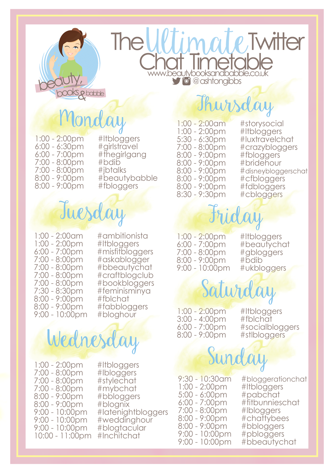 Beauty, Books and Babble: The Ultimate Printable Twitter Chat Timetable