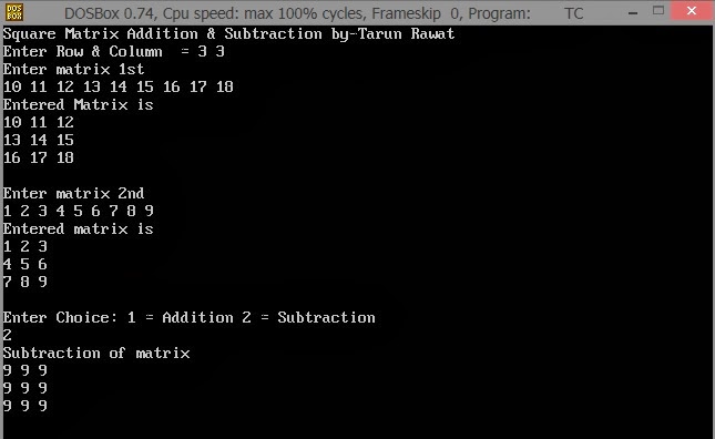 C Programming Square Matrix Addition And Subtraction