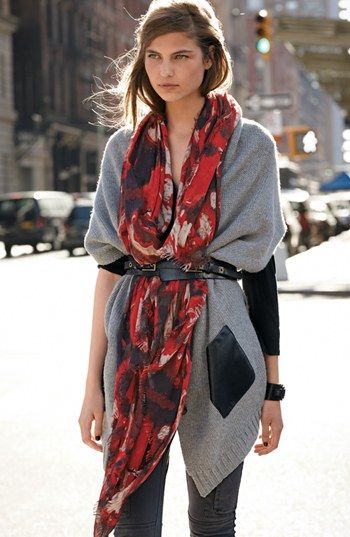 Street fashion belted scarf and sweater | Luvtolook | Virtual Styling