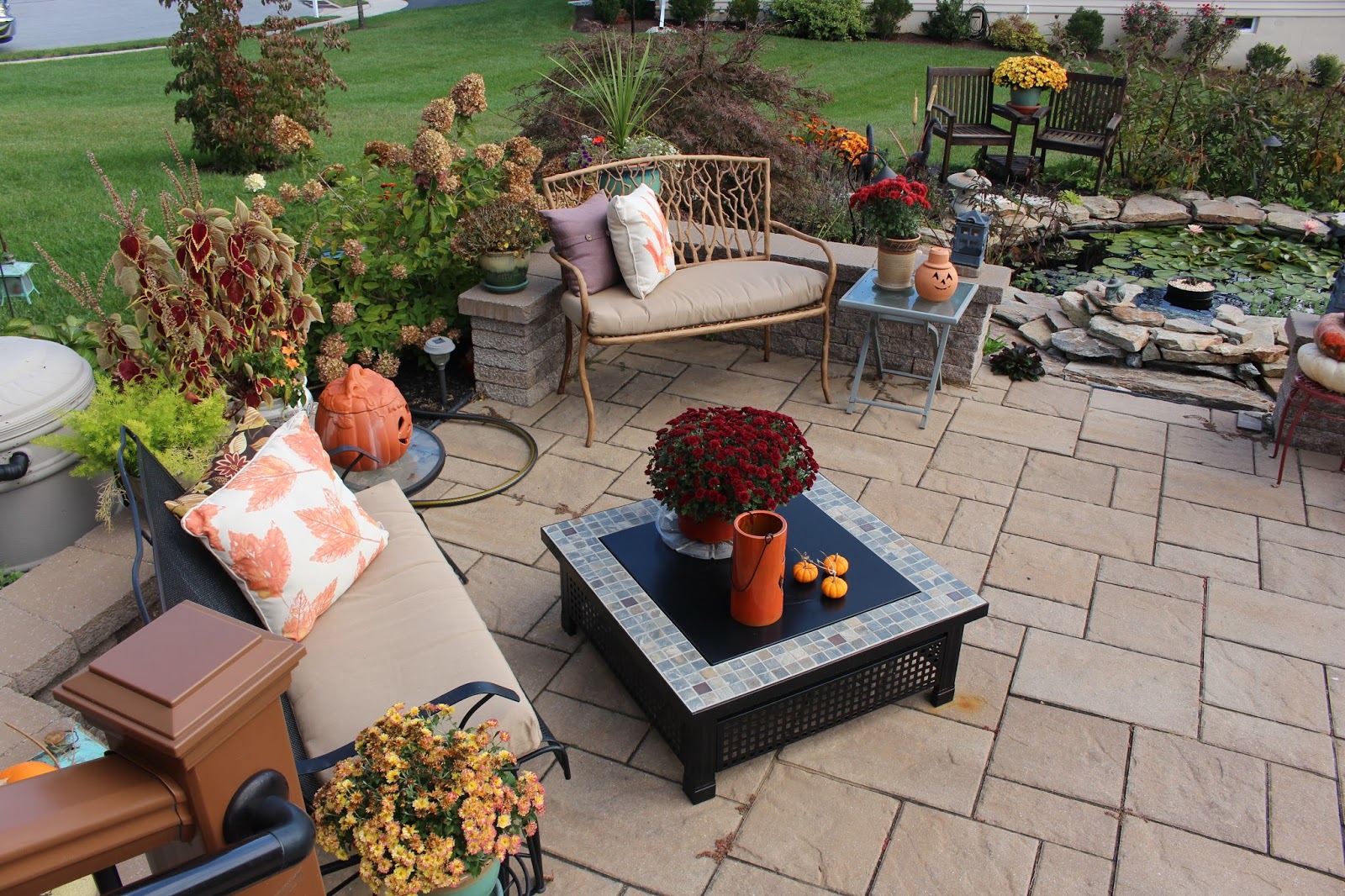 Designs by Pinky: Fall on the Patio and Around the Pond