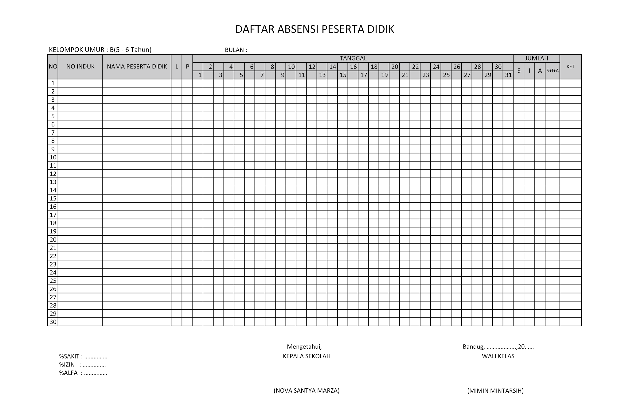 Download Contoh Format Daftar Hadir Siswa Excel - IDN GRAFIS