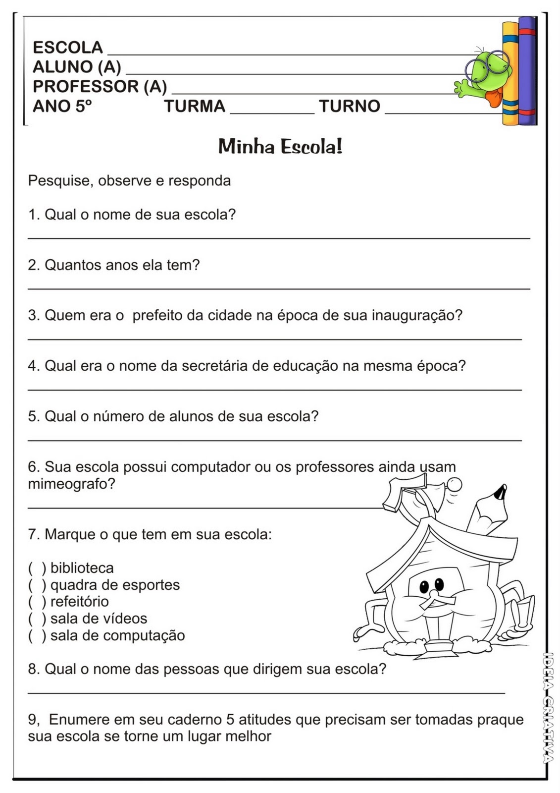 Atividade Minha Escola 5º Ano | Ideia Criativa - Gi Carvalho Educação ...