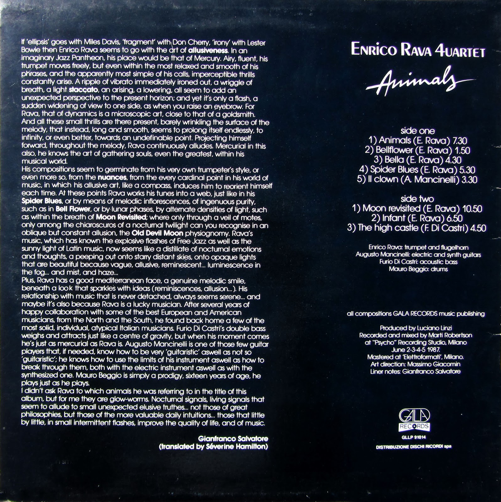 Jazz from Italy: Enrico Rava Quartet _ Animals _ 1987