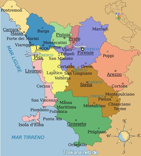 Mappa di Italia: Mappa di Toscana Regionale