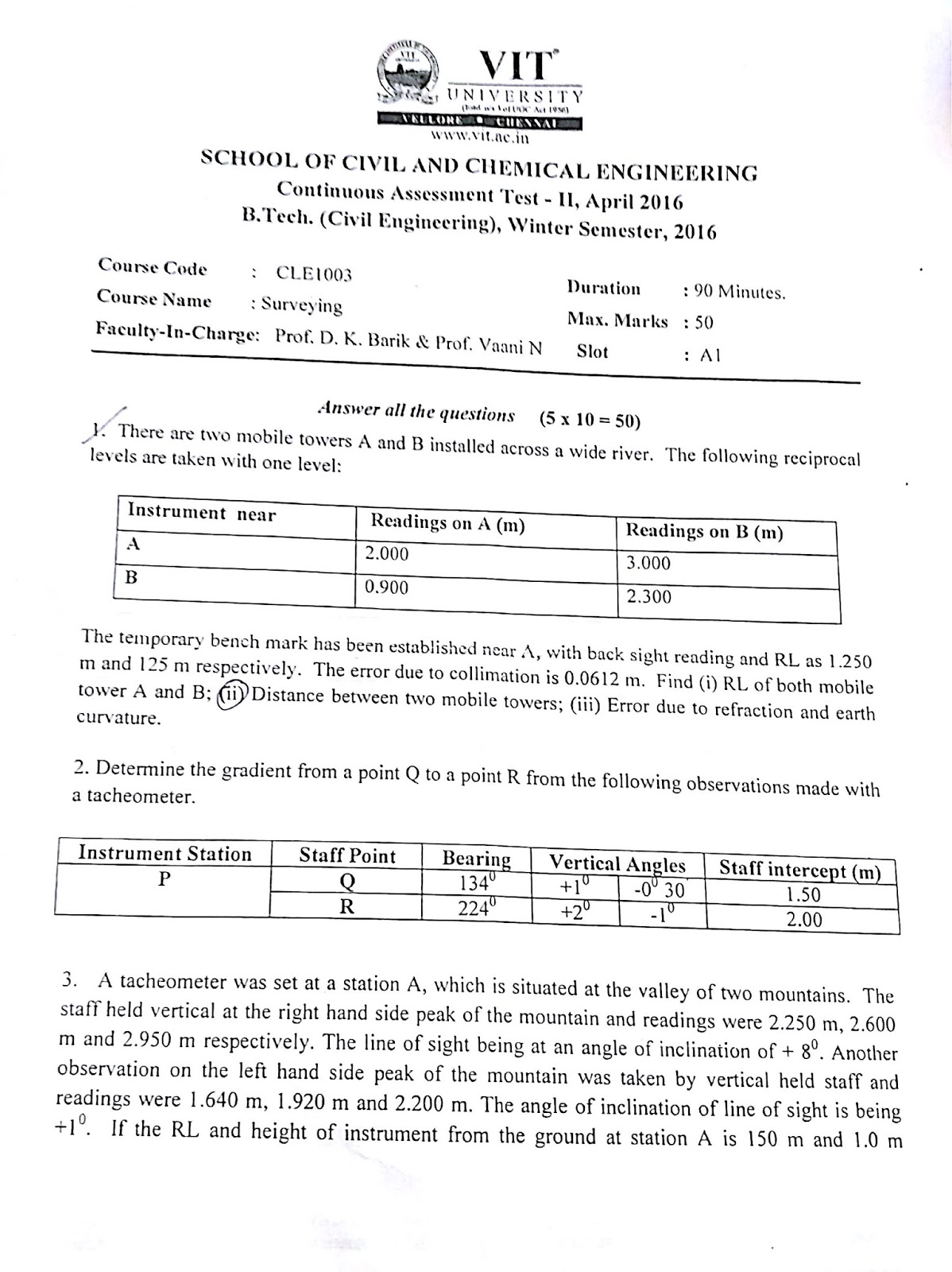 CAT TWO (2) QUESTION PAPERS OF 3 APRIL AFTERNOON 2016. | VIT SKILL RACK ...