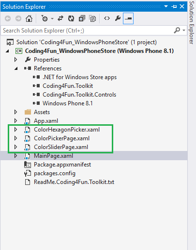 Now create three additional xaml pages to use ColorHexagonPicker,ColorPicker & ColorSlider. So ...