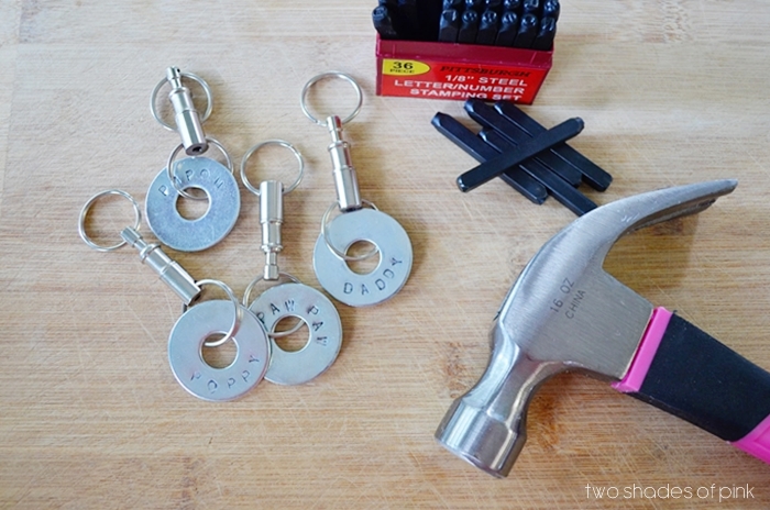 Two Shades of Pink: Fathers Day Gift: Stamped Washer Keychain