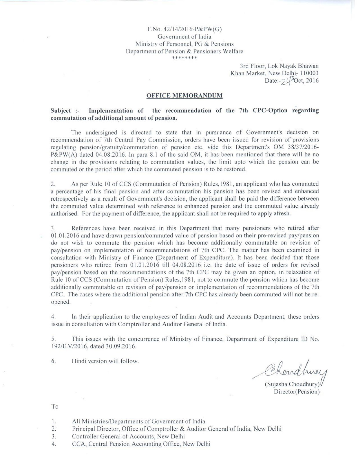 implementation of the recommendation of the 7th cpc option regarding ...