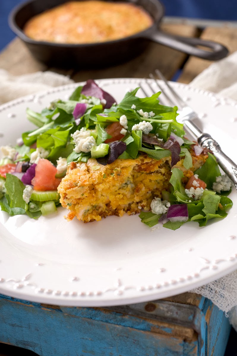 A Cornbread Potluck! - Buffalo Chicken Cornbread & Blue Cheese Salad