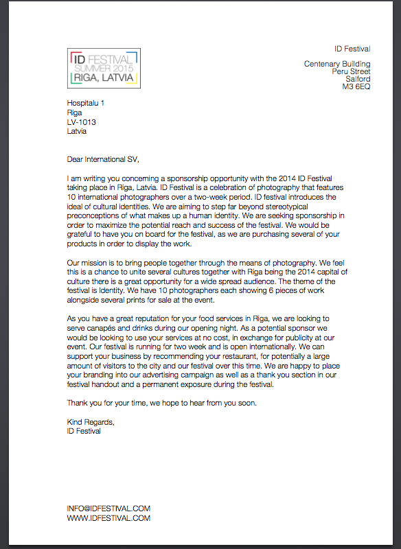 International Markets & Contexts: Sponsorship Letters