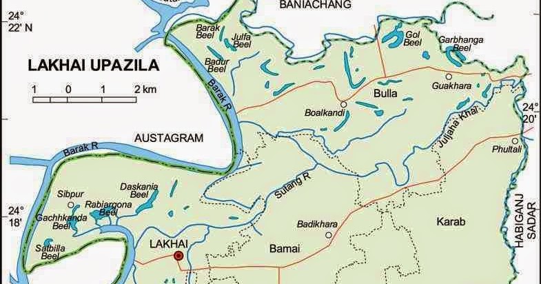 Lakhai Upazila Map, Habiganj District, Bangladesh