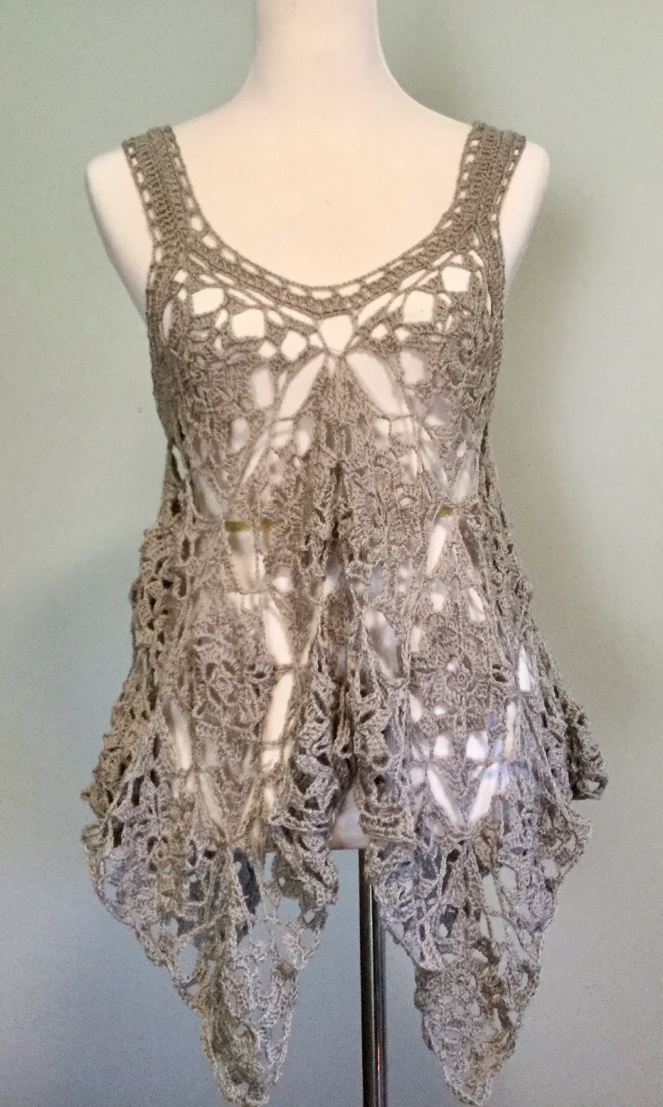 New Crochet Pattern: Lace Crochet Motif Handkerchief Hem Fairy Tank Top ...