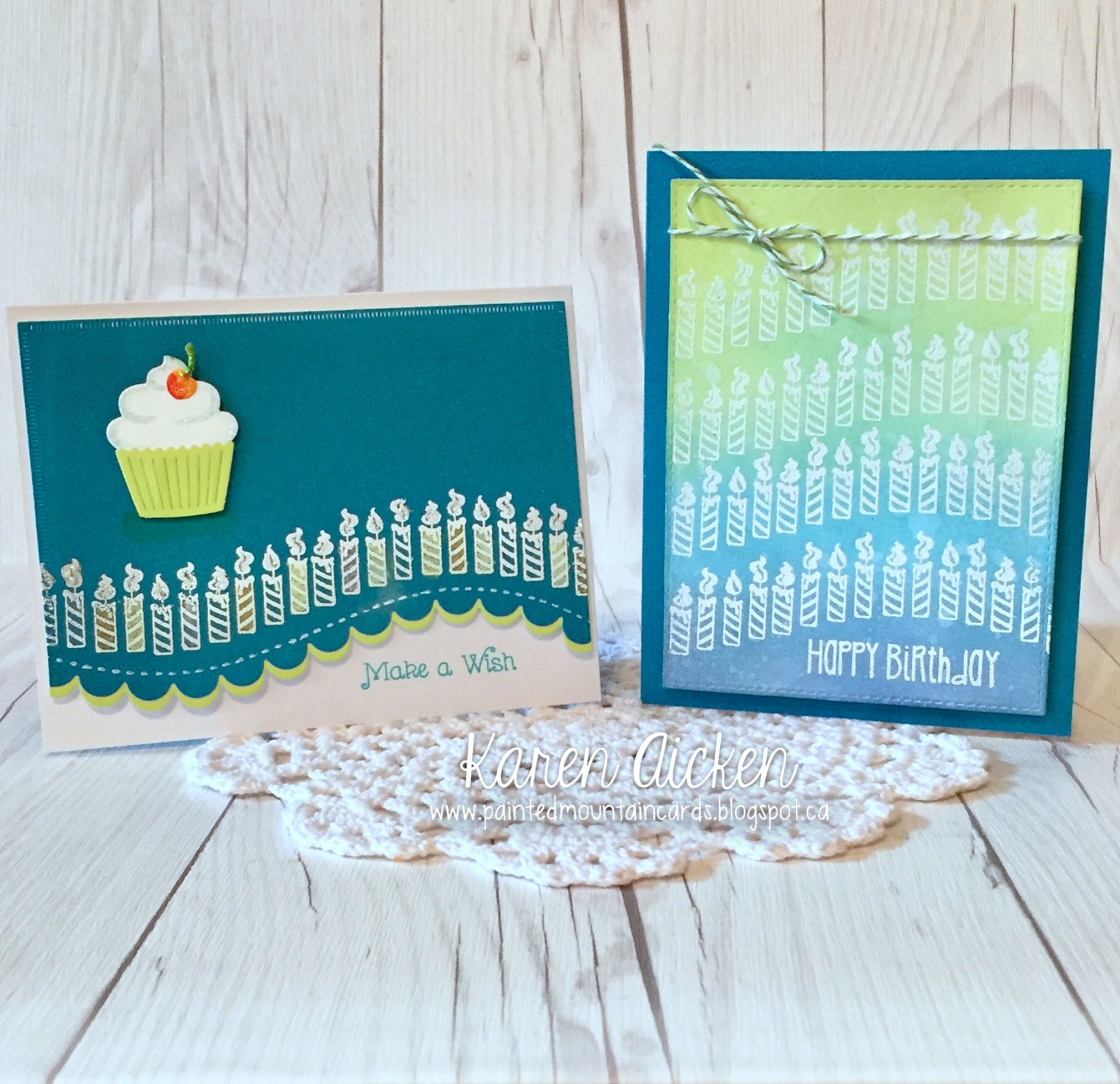 Painted Mountain Cards: Pair of Birthday Candle Cards