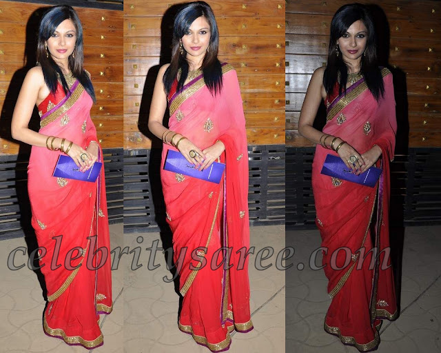 Light Pink and Red Combination Saree - Saree Blouse Patterns