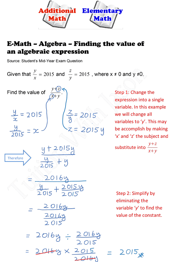 E-Math - Algebra - Finding the Value of an Algebraic Expression ...