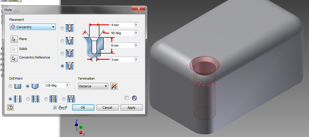 inventor: Hole, Fillet, Chamfer , Rectanguler, Circular dan Mirror