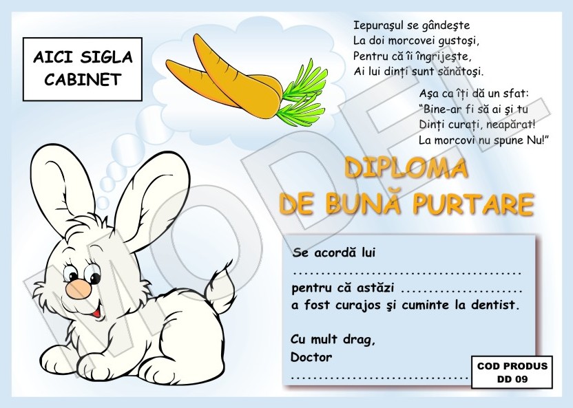 PLANSE DE COLORAT: DIPLOME PENTRU COPII CUMINTI - la dentist