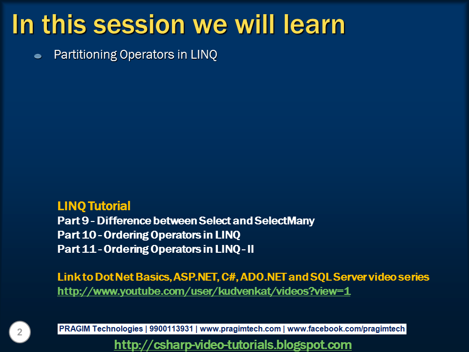 Sql Server Net And C Video Tutorial Part 12 Partitioning Operators In Linq