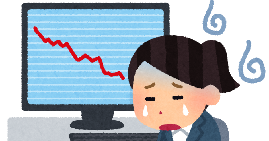 パソコンでチャートを見る女性のイラスト(下落) かわいいフリー素材集 いらすとや