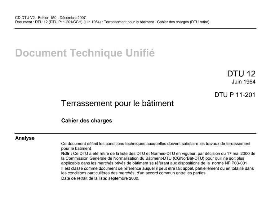 DTU pour terrassement bâtiment - pdf | Cours génie civil - Outils, livres, exercices et vidéos