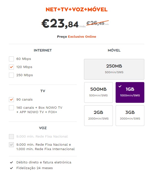 Nowo com campanha Net+TV+voz+móvel por €19.99/mês | Aberto até de Madrugada