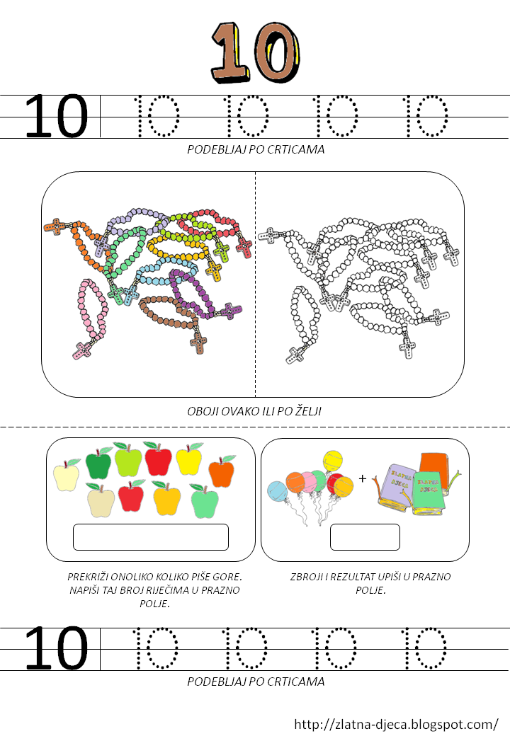 Zlatna djeca: Učimo brojeve od 1 do 10 - vježbenica