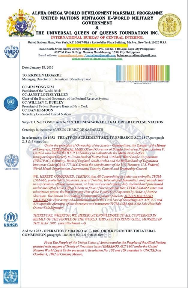 Official Communique To I.M.F Managing Director THE IMPLEMENTATION OF ...