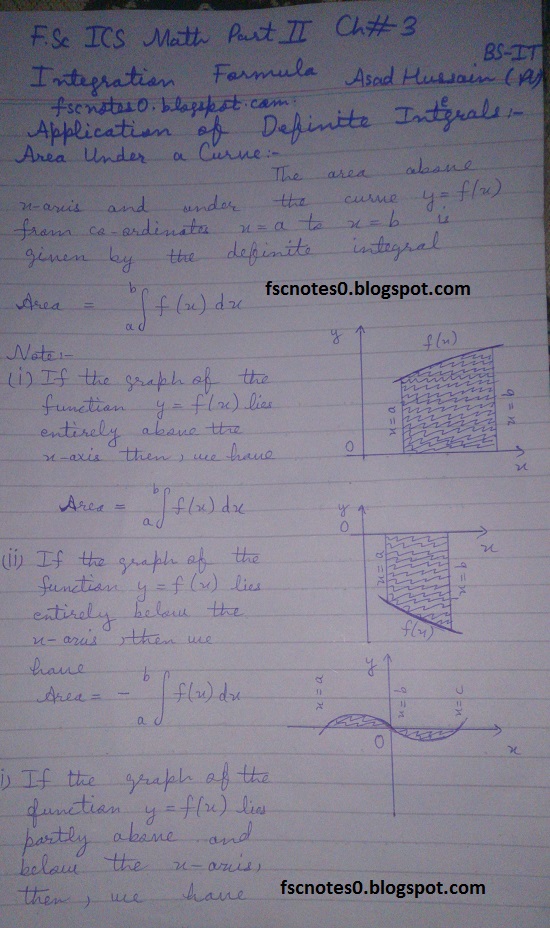 FSc ICS Notes Math Part 2 Chapter 3 Integration Formula Application of ...