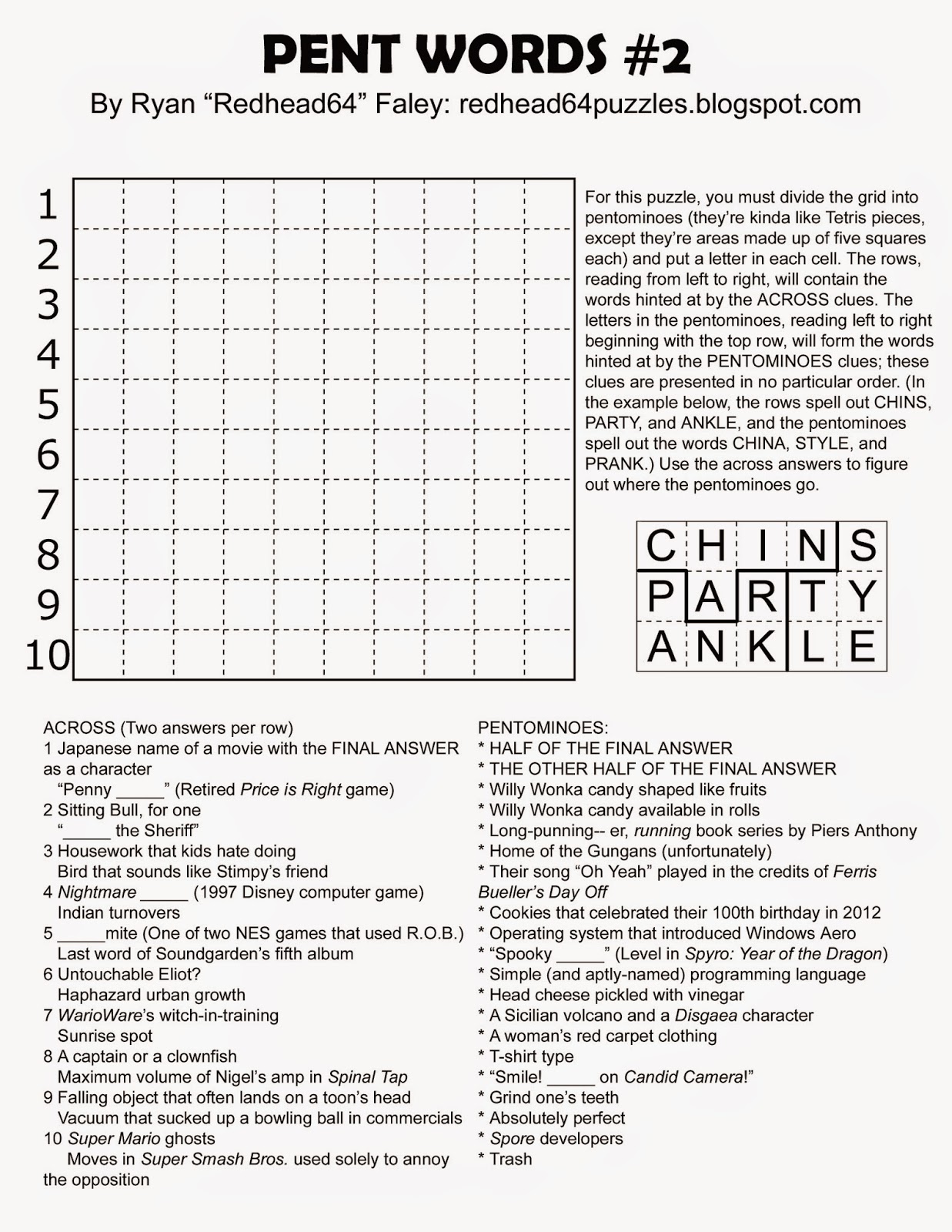 Redhead64's Obscure Puzzle Blog!: PUZZLE #12: Pent Words #2