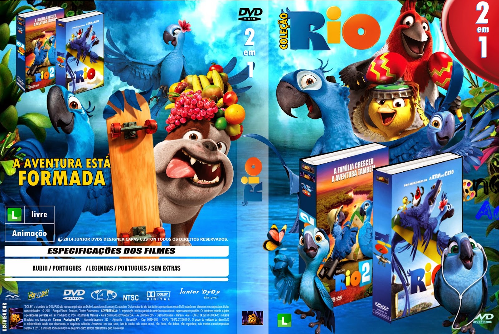 JUNIOR DVDS : ^CAPA DA COLEÇÃO RIO 2 EM 1 - (PEDIDO) JUNIOR DVDS DESIGNER