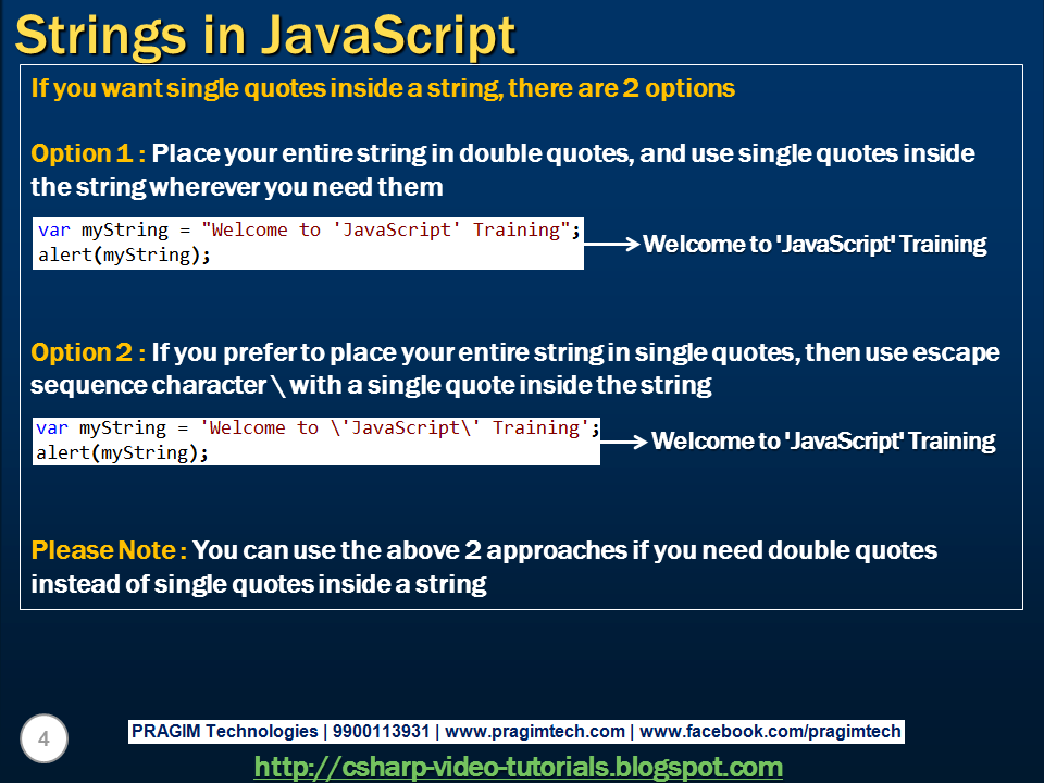 Sql Server Net And C Video Tutorial Strings In Javascript