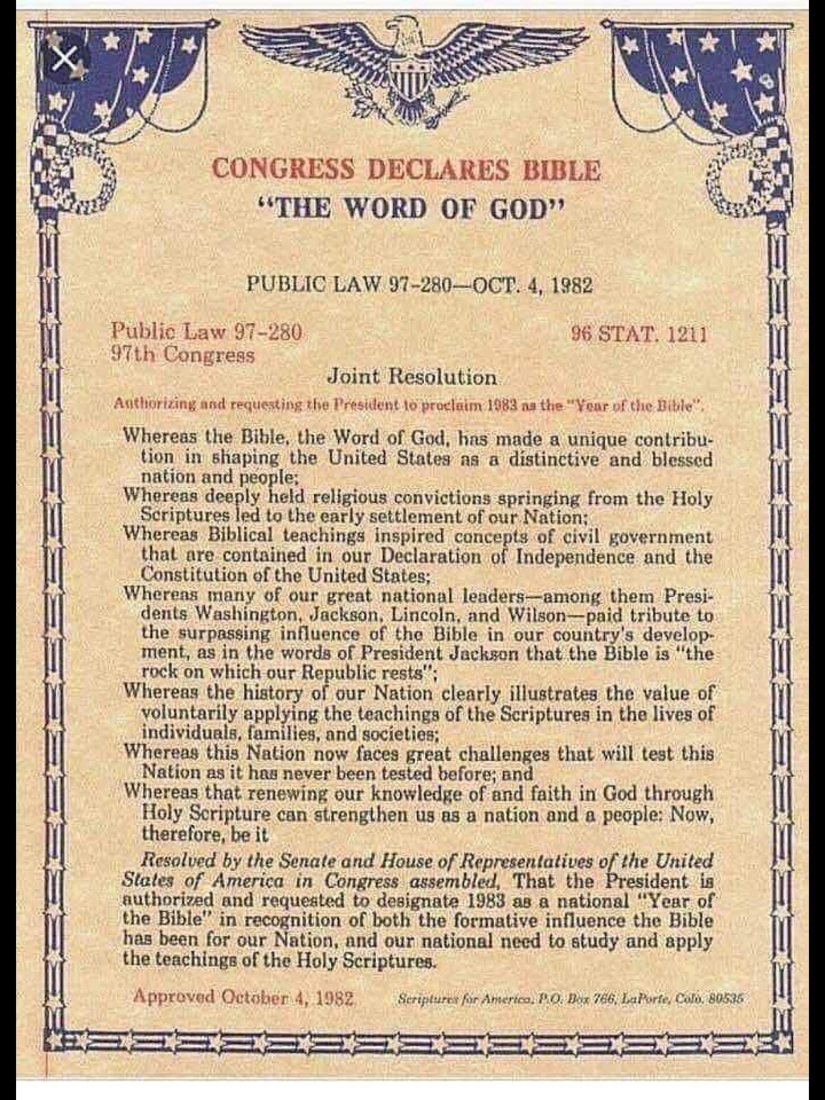 Insights and Sounds: Congress Declares Bible "The Word of God"
