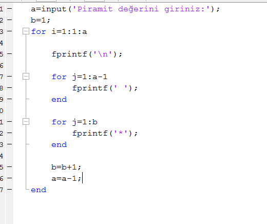 Murat Bilginer: Matlab Soru Çözümleri 25 Ters Üçgen Oluşturma