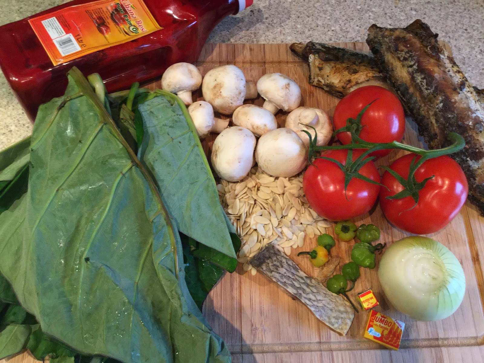 Aftrad Village Kitchen: Palava Sauce/Cocoyam leaves (Kontomire) Stew