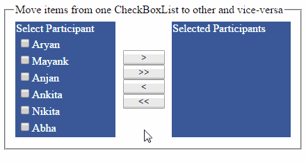 Move items from one checkboxlist to other in asp.net using both C# and VB ~ Asp.Net,C#.Net,VB ...