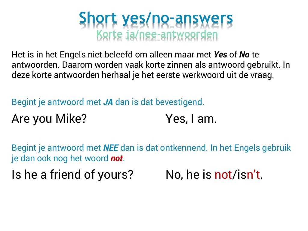 Citaverde Talenplein leerjaar 3 KB, GL, T: Short answers with YES and NO