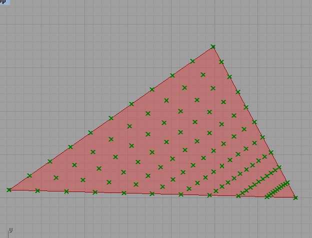 Parametric Playground: Random points distributed inside a triangle.