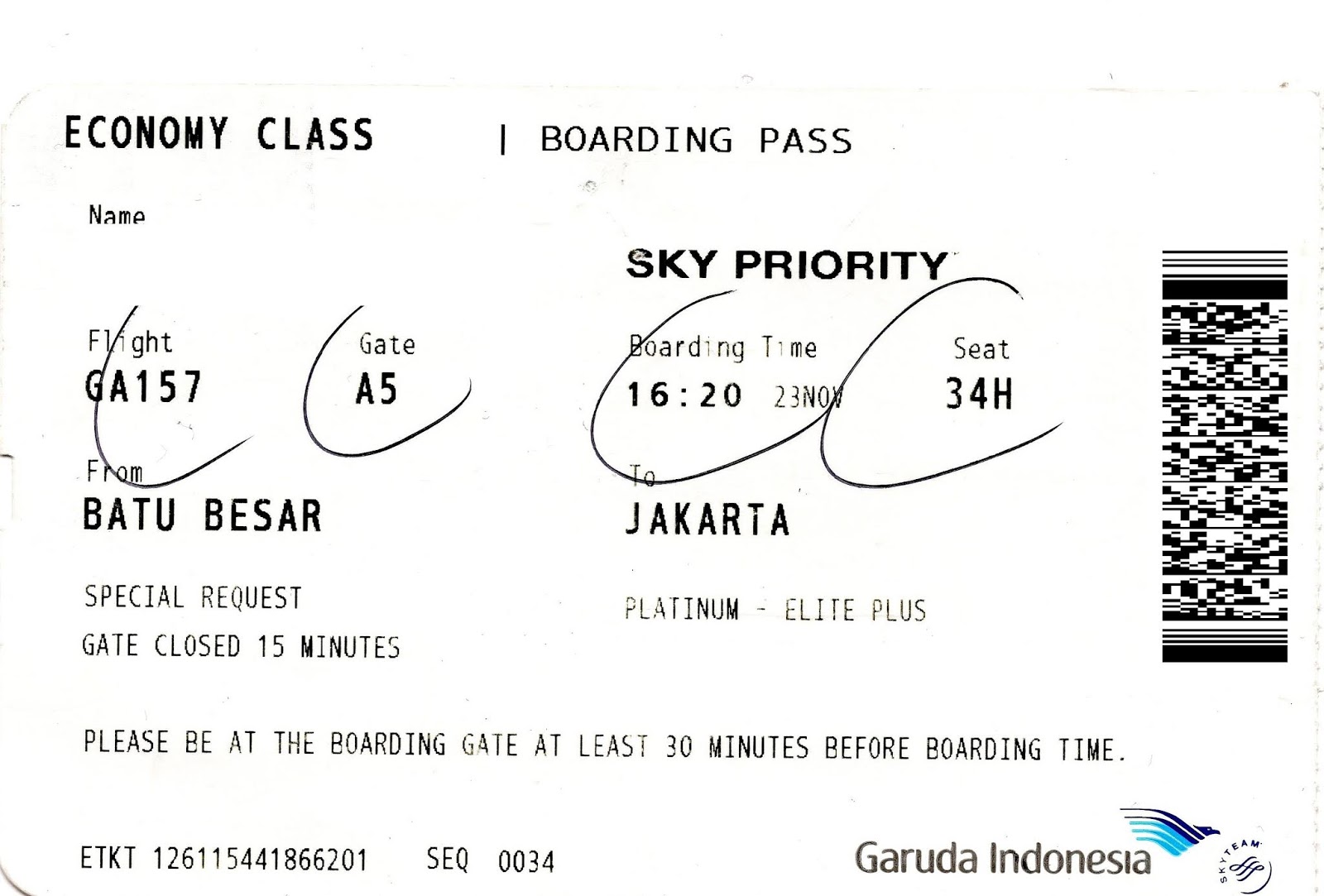 The traveler's drawer: GARUDA INDONESIA. Boarding Pass for the flight ...