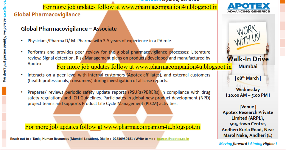 PHARMACOMPANION: WALK-IN-DRIVE FOR THE POST OF GLOBAL PHARMACOVIGILANCE ...