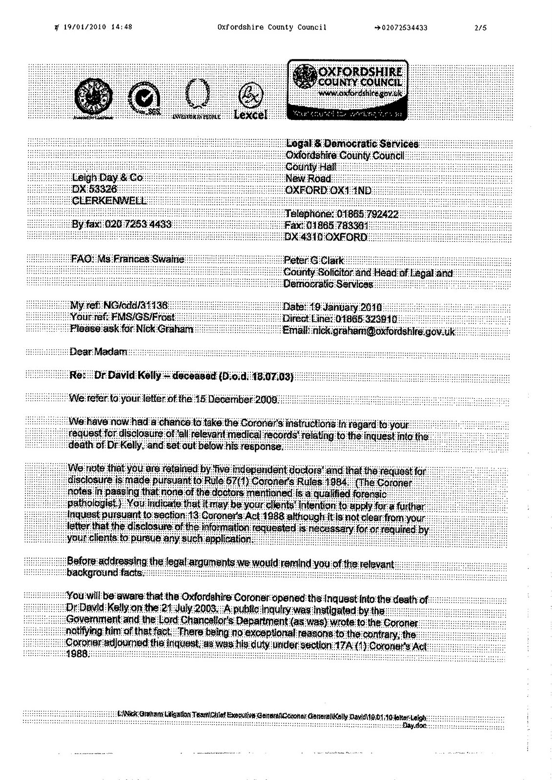 Inquest required into death of Dr David Kelly: ALL medical and ...