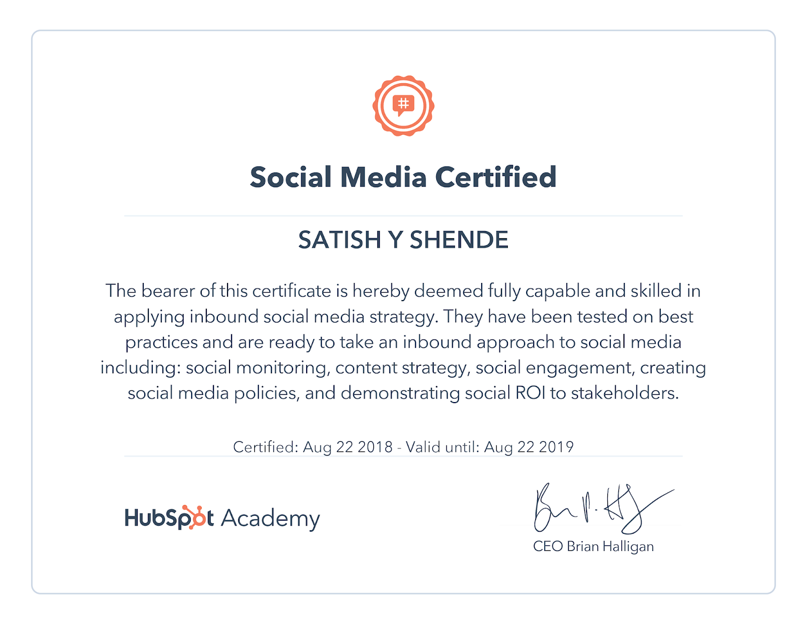 Satish Shende Certificates