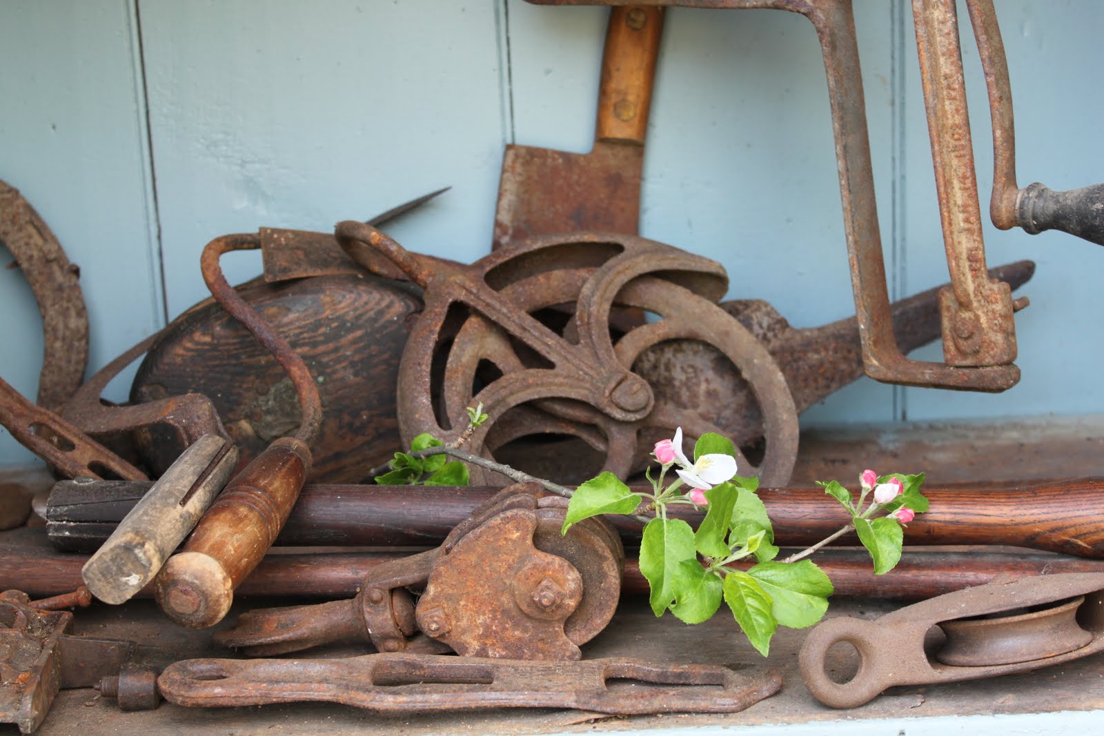 52 FLEA: Apple Blossoms and Rusty Farm Relics
