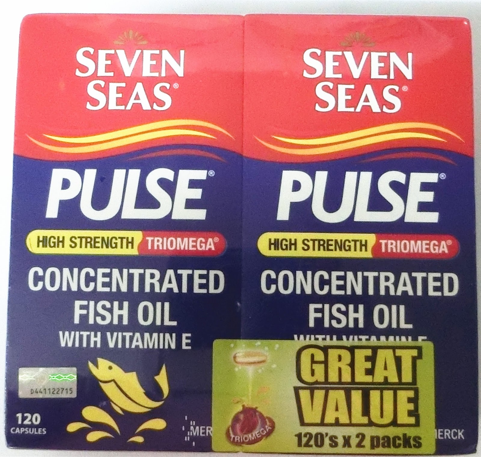 2 X120's SevenSeas Pulse HS Triomega Concentrated Fish Oil with Vitamin ...