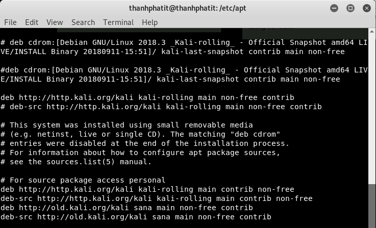 Sources.list cho Kali Linux chuẩn