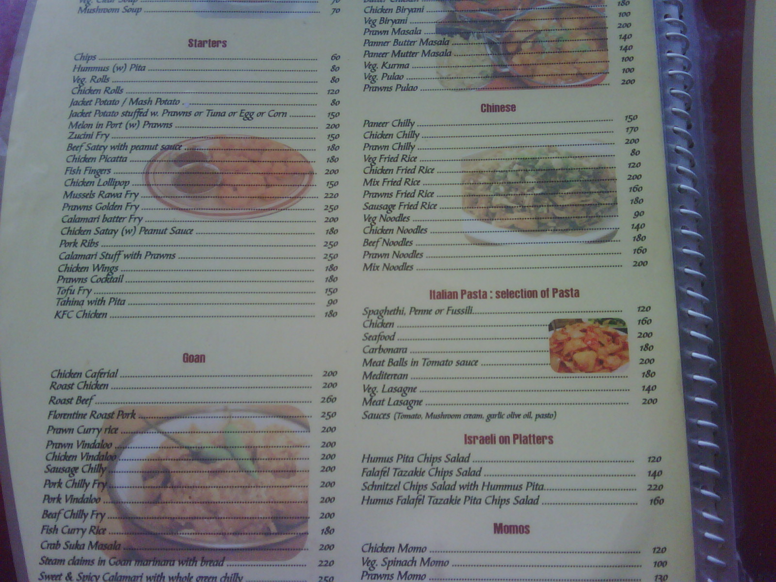 Travel and food tales: Goa - Food, Menus - Anjuna