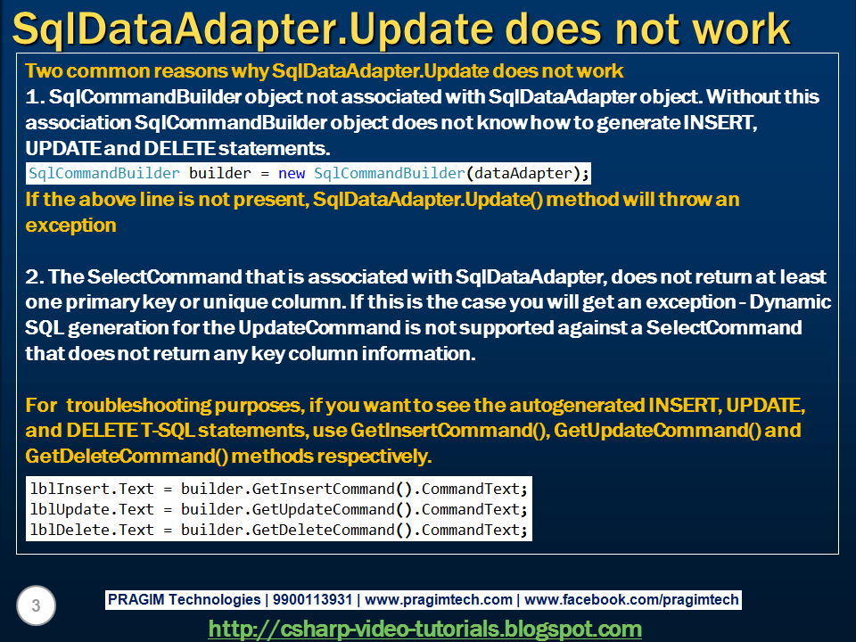 Sql Server Net And C Video Tutorial Part 14 Sqlcommandbuilder Update Not Working