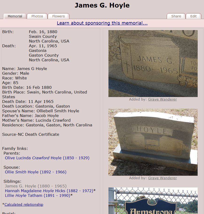 Jacob Leonard Hoyle Family History: James Gilbert Hoyle 1880-1965