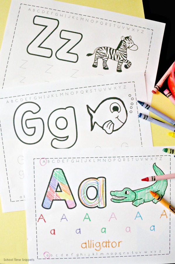 Free Alphabet Trace & Color Worksheets | School Time Snippets