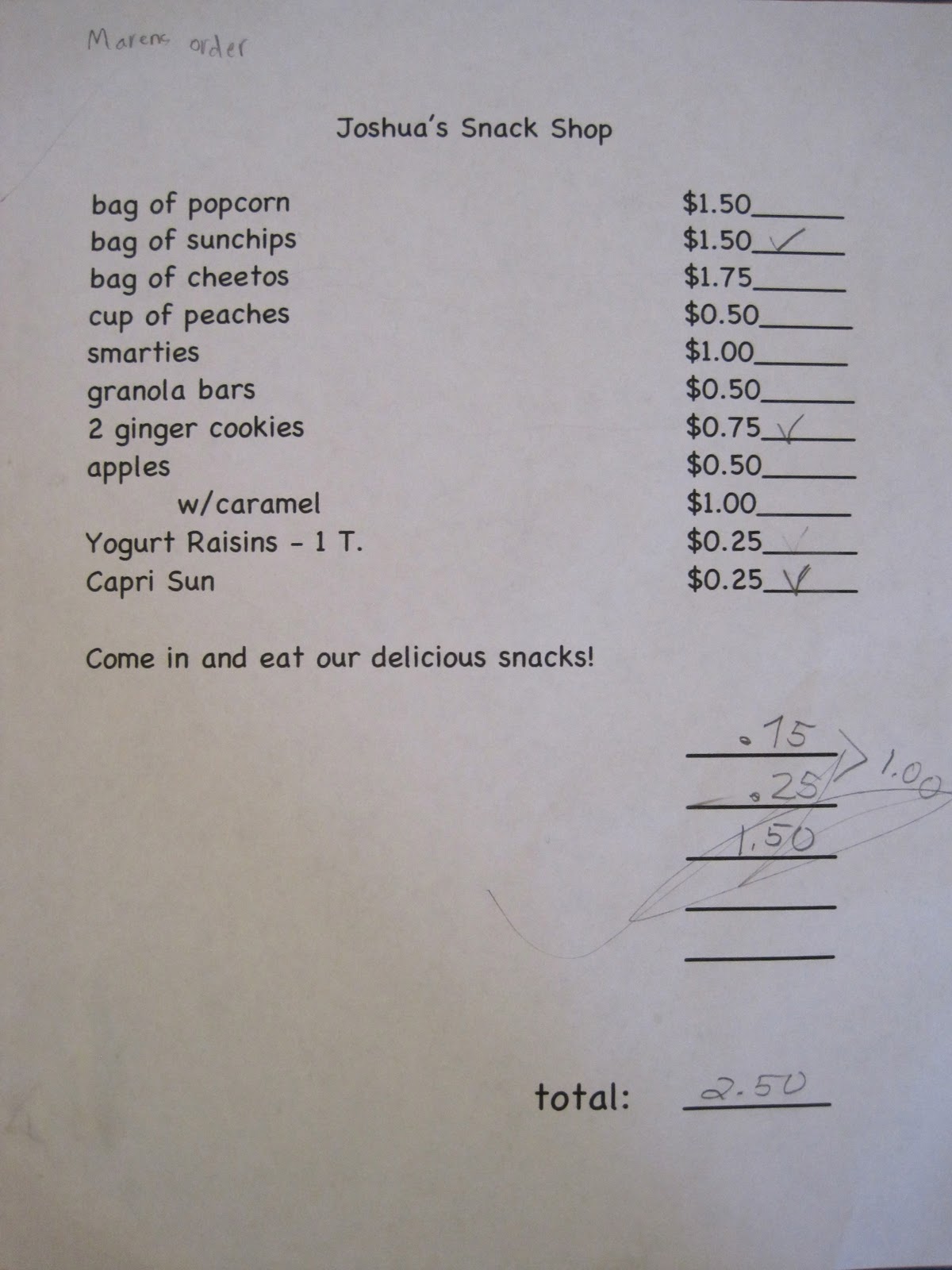 chicken babies: Snack Shop Math
